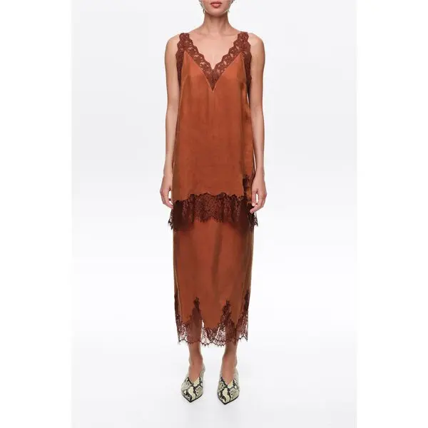 Bimba Y Lola Lace Trim Wrap Midi Skirt - Toffee