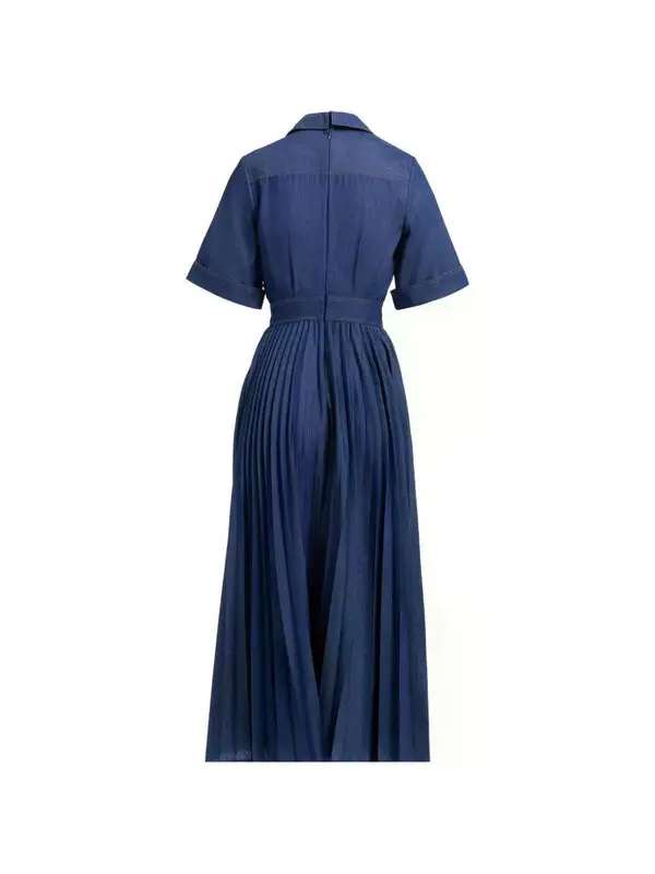Elie Saab Pleated Denim Midi Dress