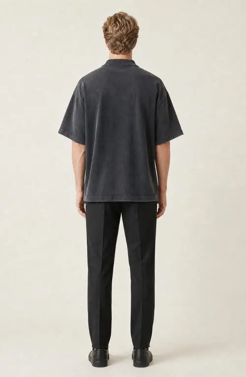 MODENAIRE Washed Short Sleeve Snap Button Polo Shirt