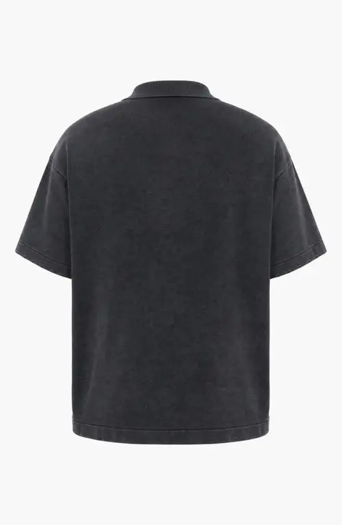 MODENAIRE Washed Short Sleeve Snap Button Polo Shirt