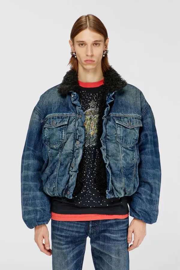 DIESEL® Teddy-lined Trucker Jacket In Denim - Blue