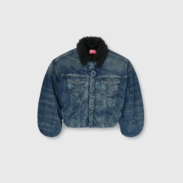 DIESEL® Teddy-lined Trucker Jacket In Denim - Blue