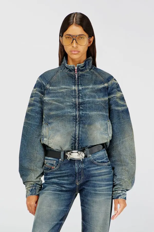 DIESEL® Padded Jacket In Dirty-effect Creased Denim