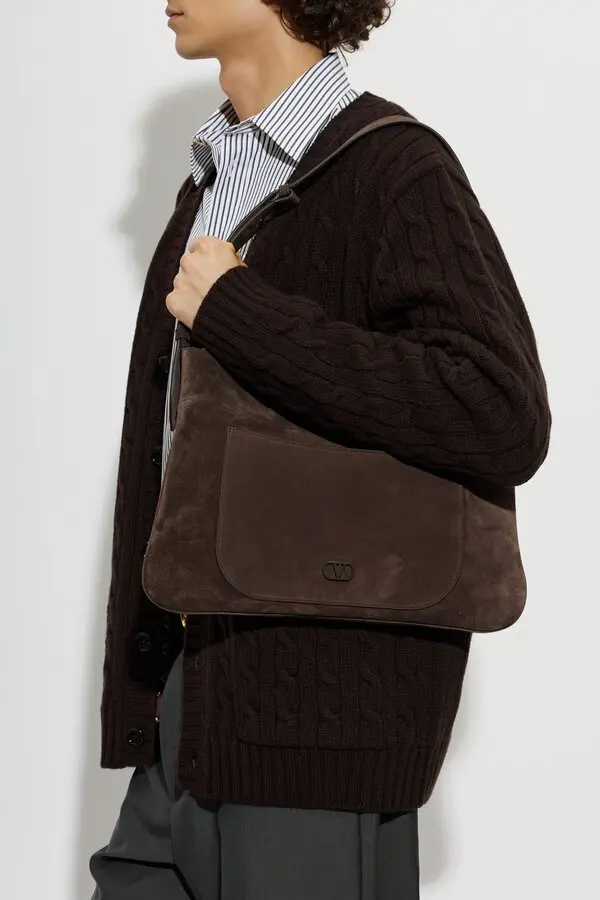 Valentino Garavani Logo Suede Shoulder Bag