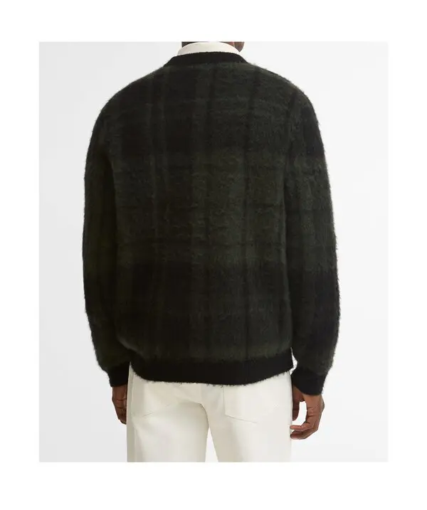 Barbour V-neck Plaid Fuzzy Knit Sweater