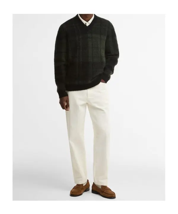 Barbour V-neck Plaid Fuzzy Knit Sweater