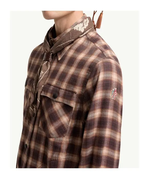 Moncler Check Cotton Blend Long Sleeve Shirt