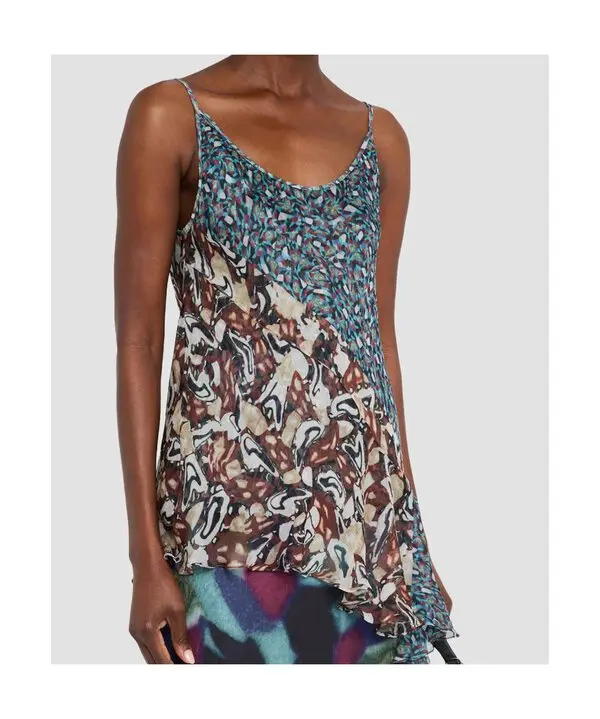 Dries Van Noten Printed Silk Asymmetric Top