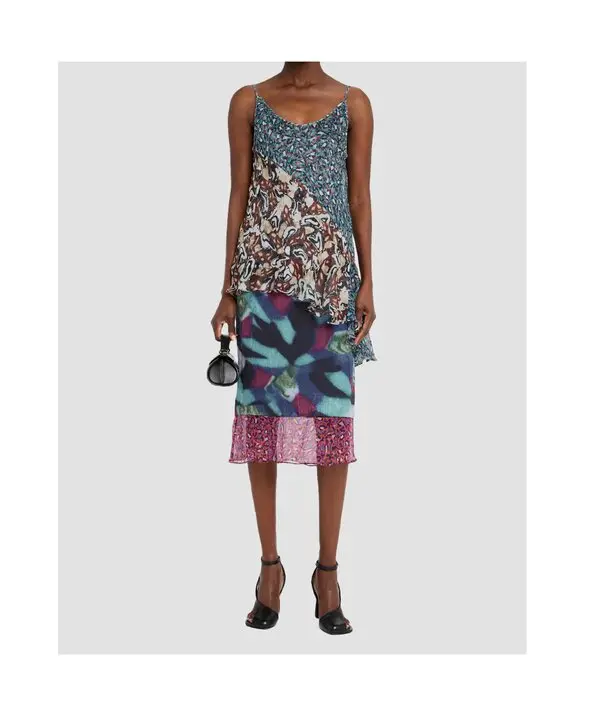 Dries Van Noten Printed Silk Asymmetric Top