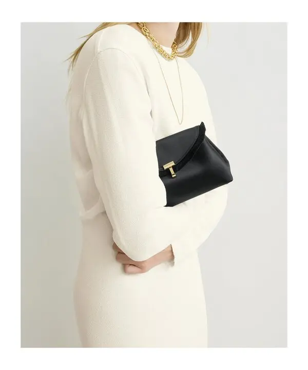 TOTEME Mini T-lock Frayed Satin Clutch - Black