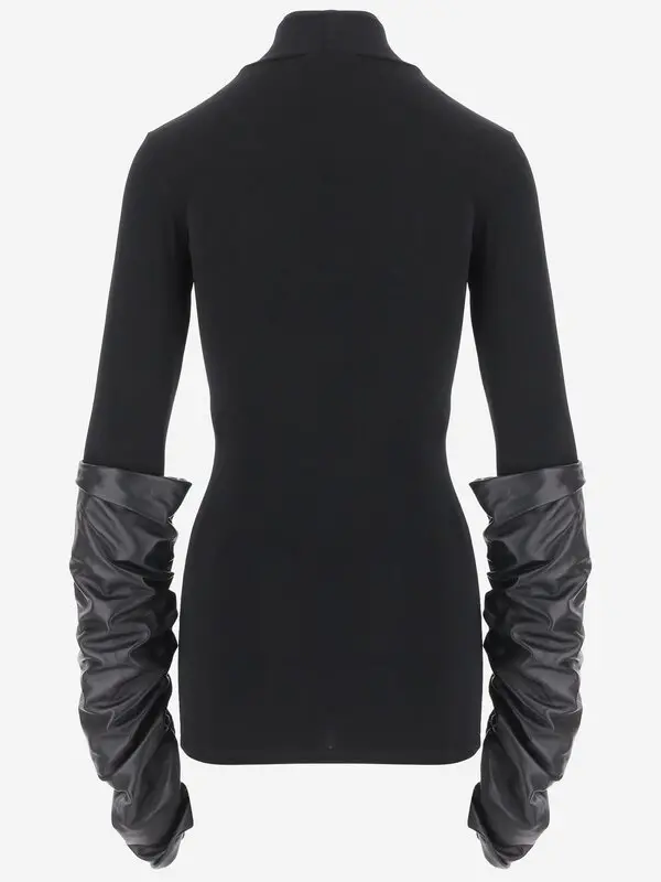 DARKPARK Ruched Sleeve Turtleneck Top - No
