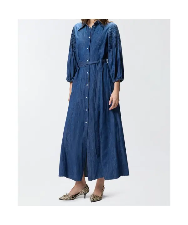 Pinko Shirred Belted Denim Dress