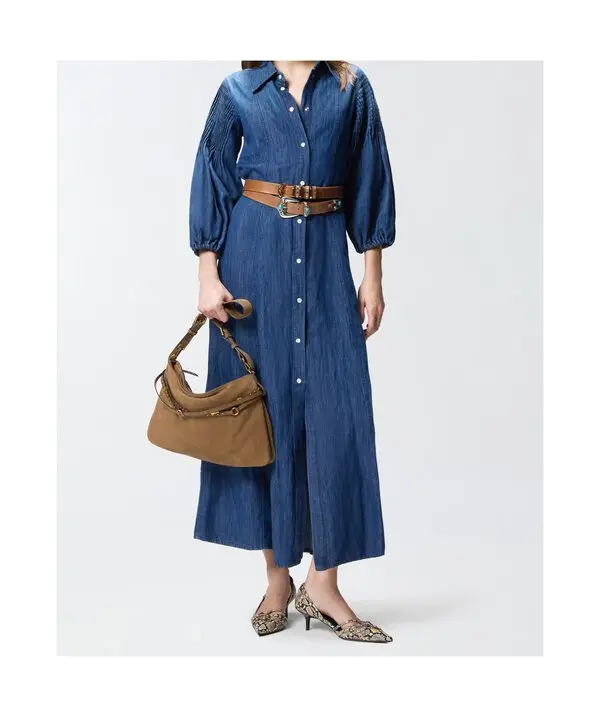 Pinko Shirred Belted Denim Dress