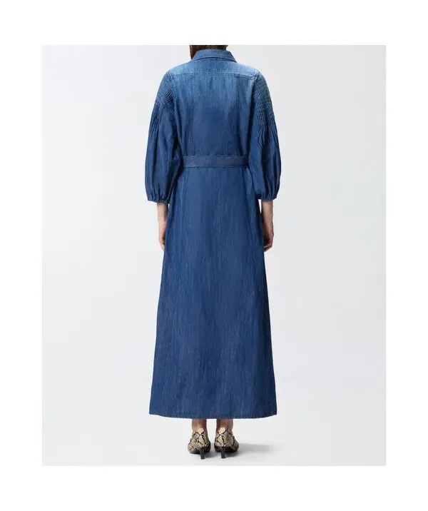 Pinko Shirred Belted Denim Dress