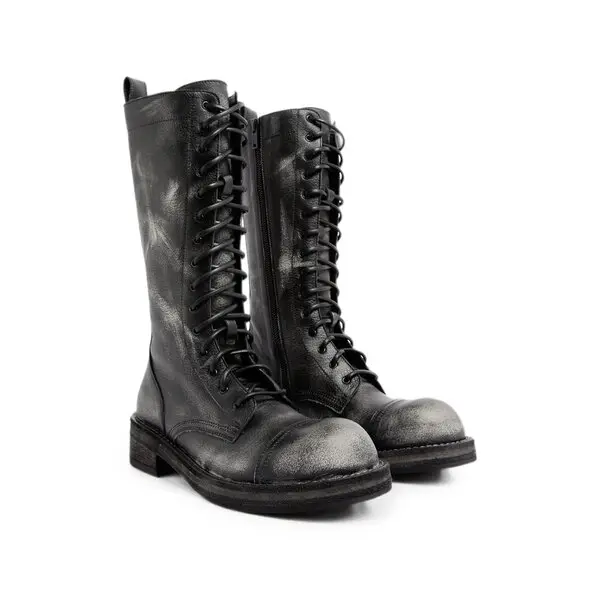 ANN DEMEULEMEESTER Brushed Leather Lace-up Combat Boots