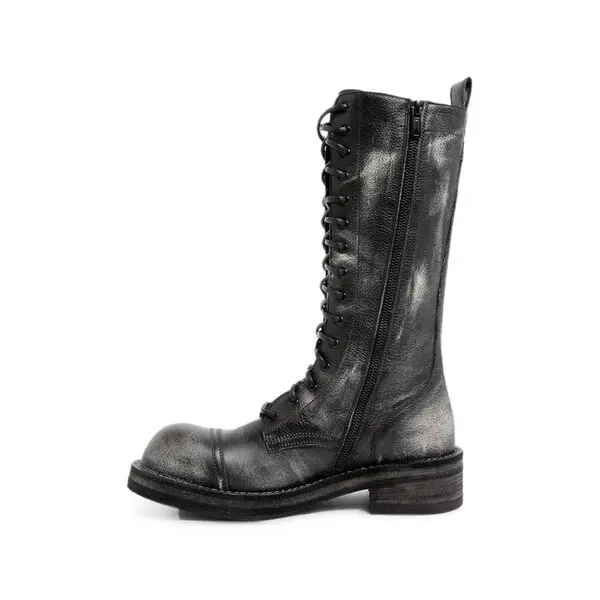 ANN DEMEULEMEESTER Brushed Leather Lace-up Combat Boots