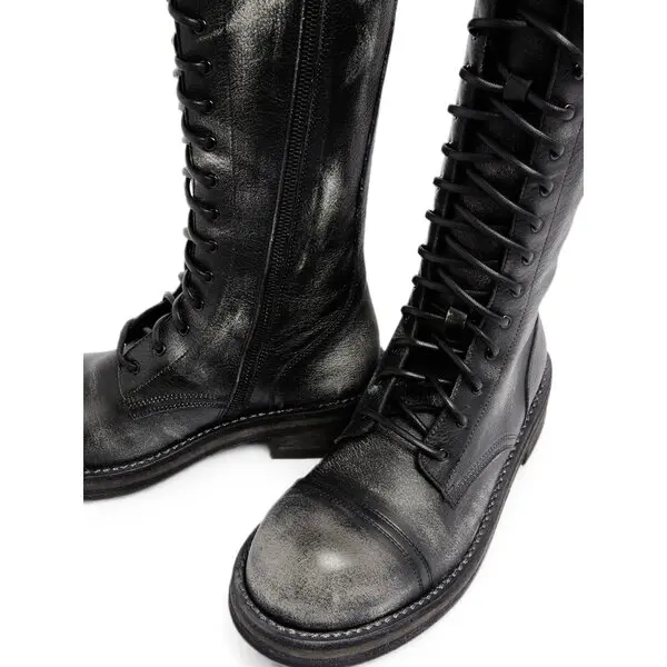 ANN DEMEULEMEESTER Brushed Leather Lace-up Combat Boots