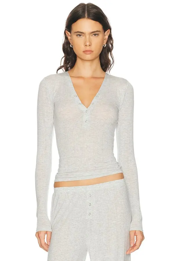 NEGATIVE UNDERWEAR Whipped Henley Top In Grey