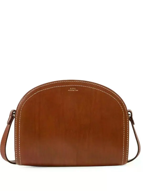 A.p.c. Demi-lune Topstitched Leather Shoulder Bag - Brown