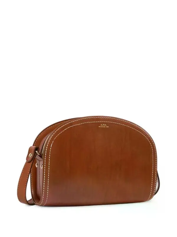 A.p.c. Demi-lune Topstitched Leather Shoulder Bag - Brown