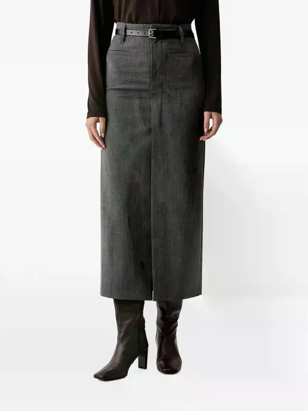 ELEH Pinstripe-pattern Front-slit Skirt