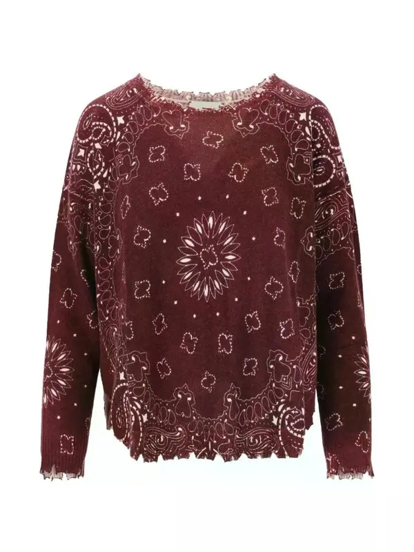 KUJTEN Bandana-print Distressed Sweater - Red