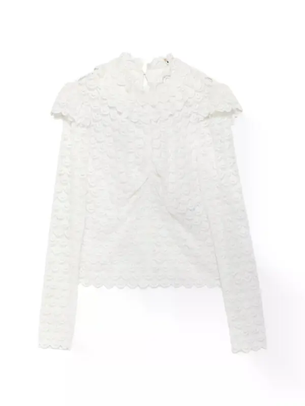 Farm Rio Ruffled Lace-knit Blouse - Neutrals