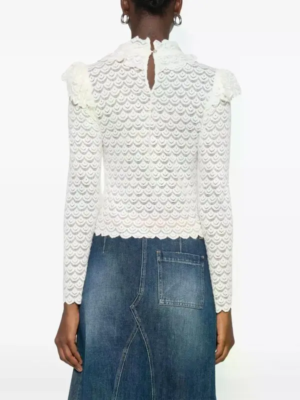 Farm Rio Ruffled Lace-knit Blouse