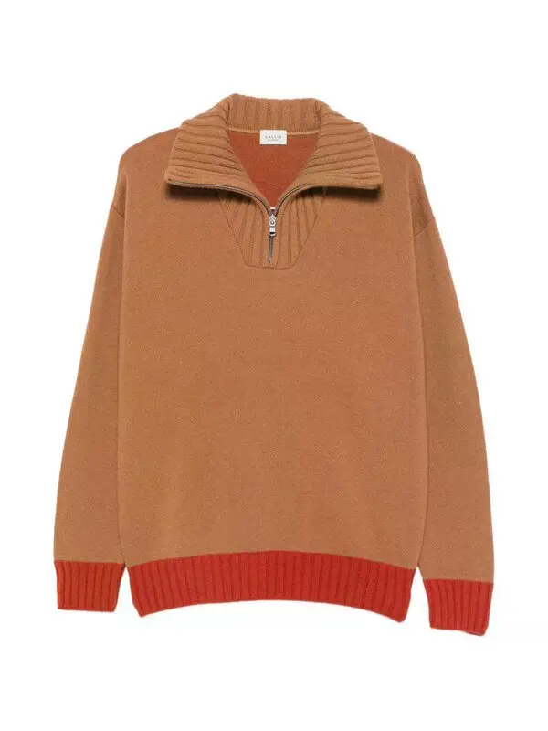 GALLIA Merz Quarter-zip Ribbed-trim Sweater