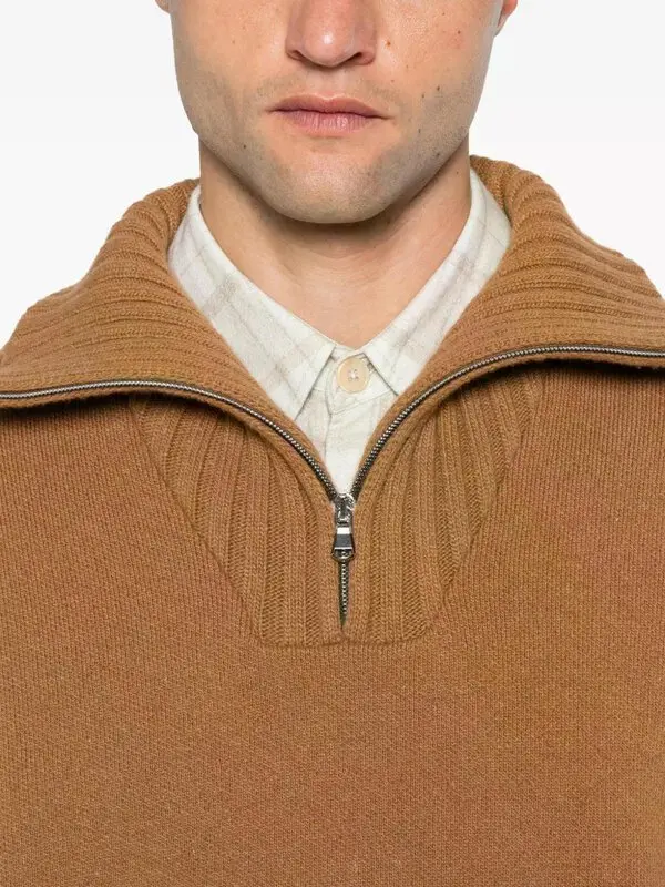 GALLIA Merz Quarter-zip Ribbed-trim Sweater