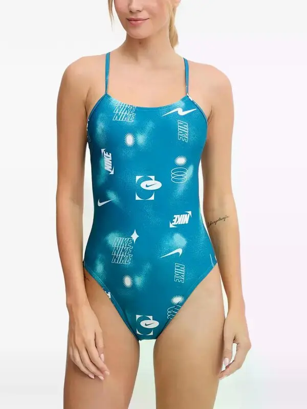 Nike Logo-print Metallic-effect Swimsuit - Blue
