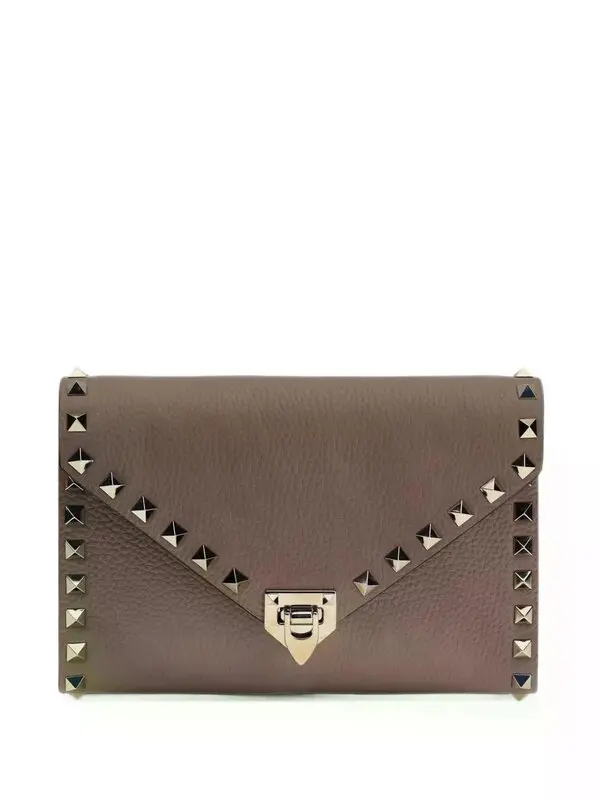 Valentino Garavani Mini Rockstud Pebbled Leather Shoulder Bag - Grey