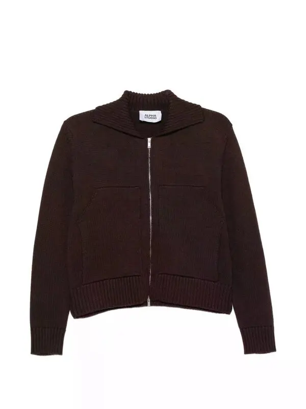 Alpha Studio Zip-up Ribbed-trim Sweater - Brown