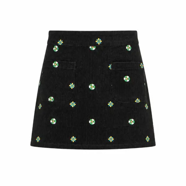 YUMI Flower Embroidered Cord Mini Skirt
