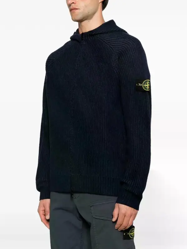 Stone Island Ribbed-knit Compass-patch Hoodie