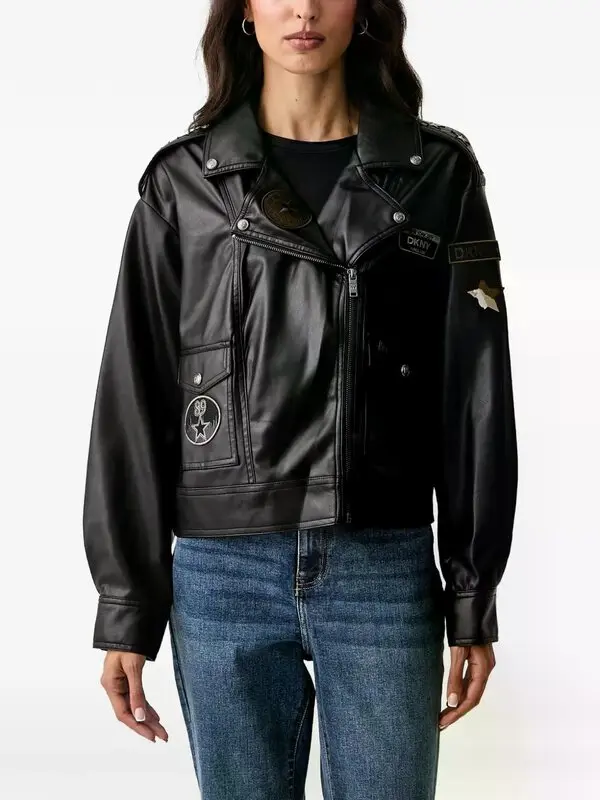 Dkny Patch-detail Biker Faux-leather Jacket