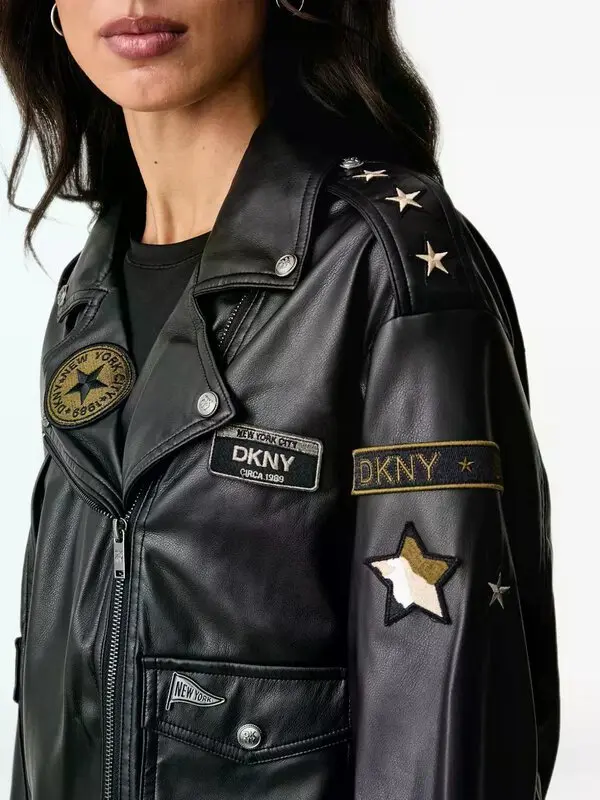 Dkny Patch-detail Biker Faux-leather Jacket