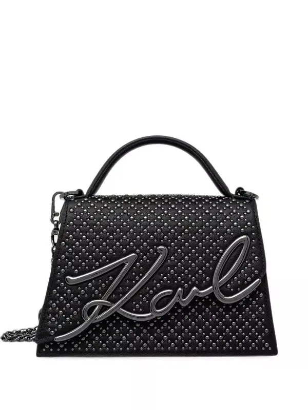 Karl Lagerfeld Stud-embellished Logo-plaque Tote Bag - Black