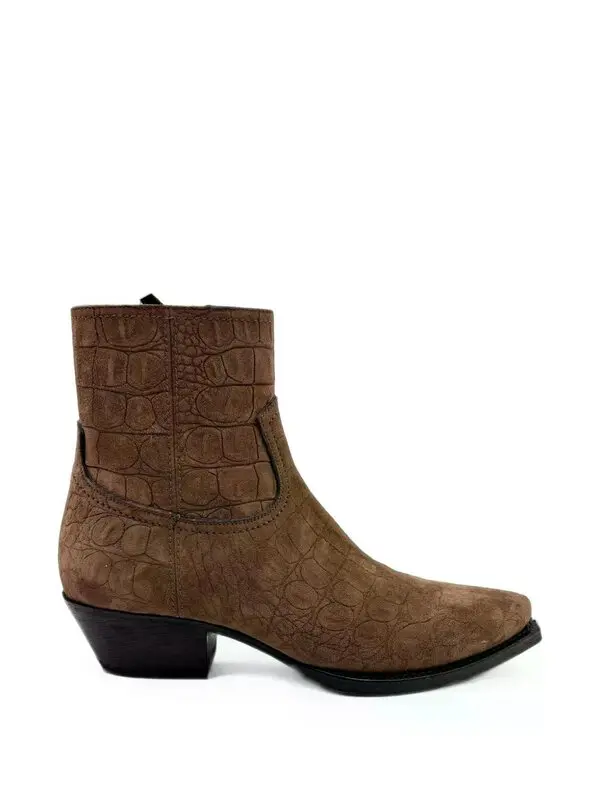 Saint Laurent Lukas Croc-effect Ankle Boots - Brown