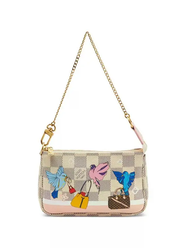 LOUIS VUITTON 2018 Mini Pochette Accessoires Christmas Damier Azur Shoulder Bag - White