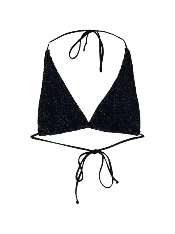 MC2 SAINT BARTH Crinkled-metallic Bikini Top - Black