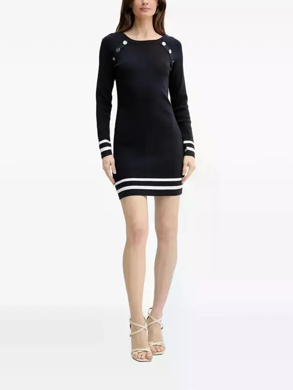 MORGAN Button-embellished Striped-trim Mini Dress