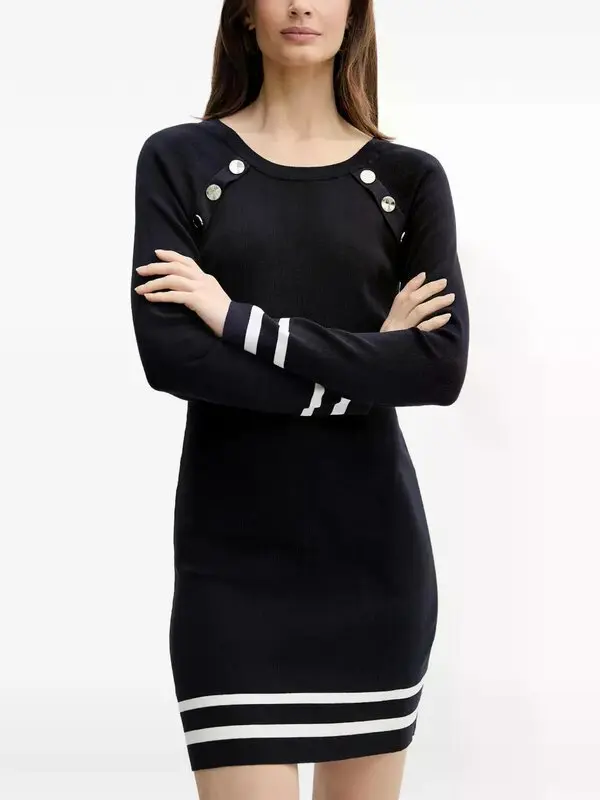 MORGAN Button-embellished Striped-trim Mini Dress