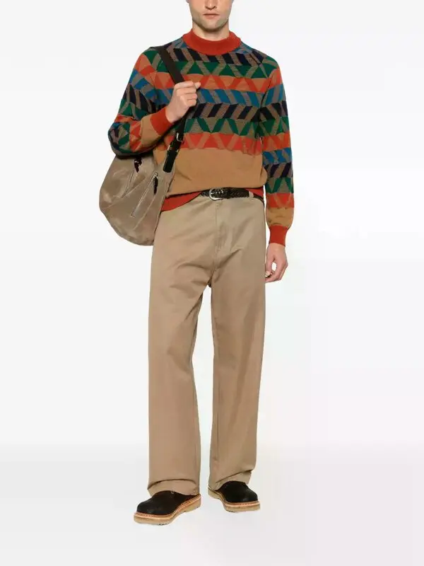 GALLIA Franz Geometric-pattern High-neck Sweater - Brown