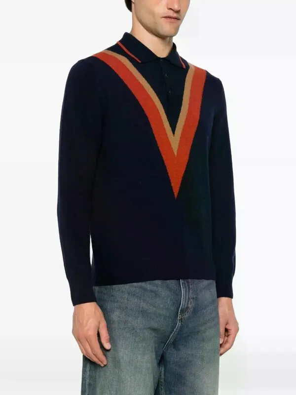 GALLIA Chevron-knit Polo Sweater