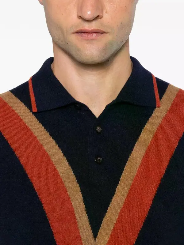 GALLIA Chevron-knit Polo Sweater