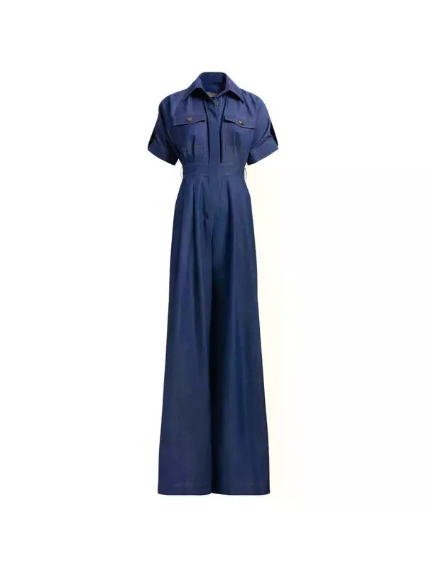 Elie Saab Short-sleeve Denim Jumpsuit - Blue