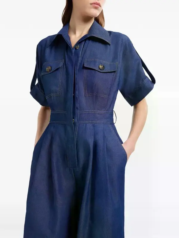Elie Saab Short-sleeve Denim Jumpsuit