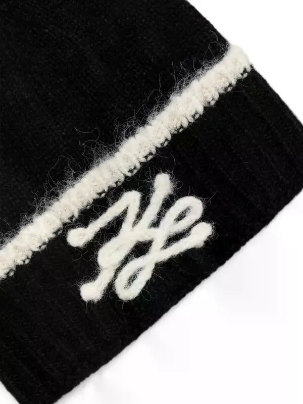Karl Lagerfeld Logo-embroidered Ribbed Beanie Hat - Black