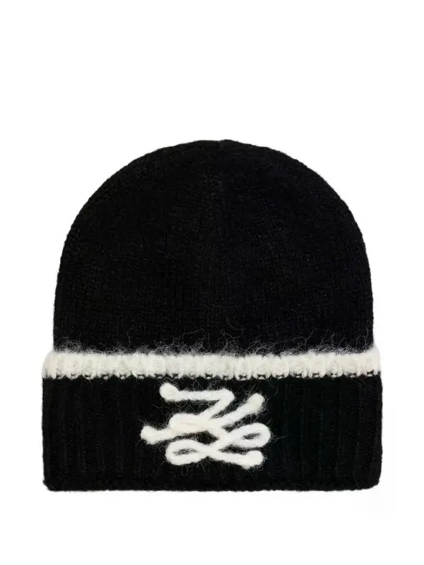 Karl Lagerfeld Logo-embroidered Ribbed Beanie Hat